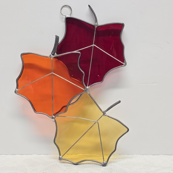 Vintage | Art | Vintage Stained Glass Fall Leaf Cascading Window Sun ...